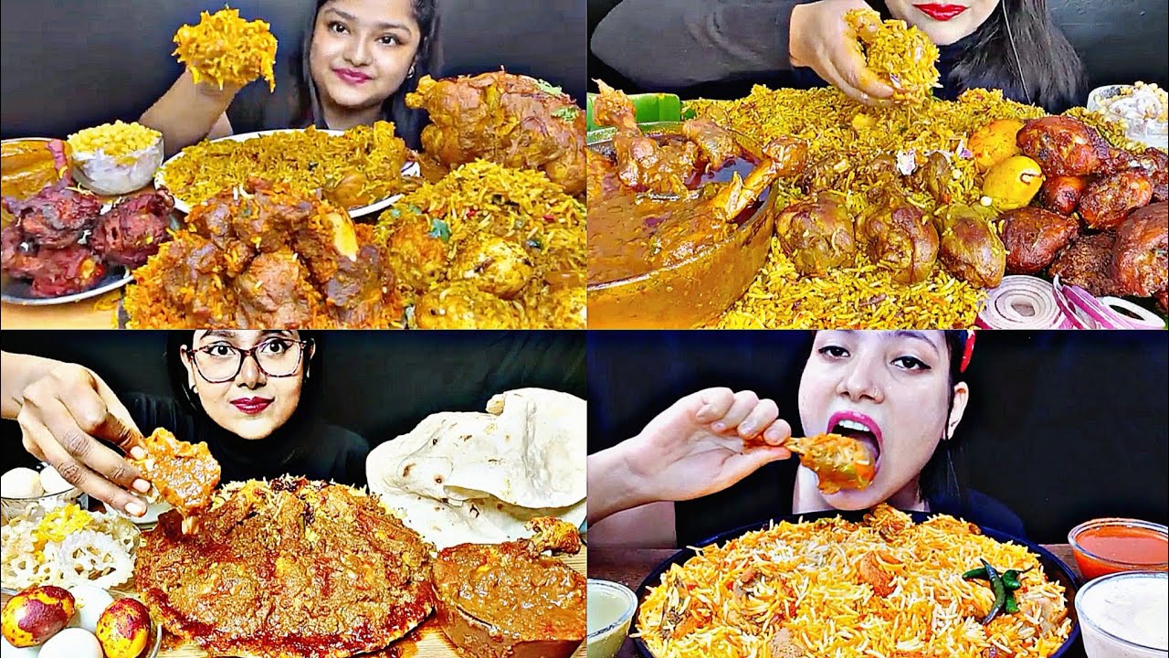 ASMR:Eating Chicken Biryani🌶️Mutton biryani Egg Biryani Roti Chicken ...