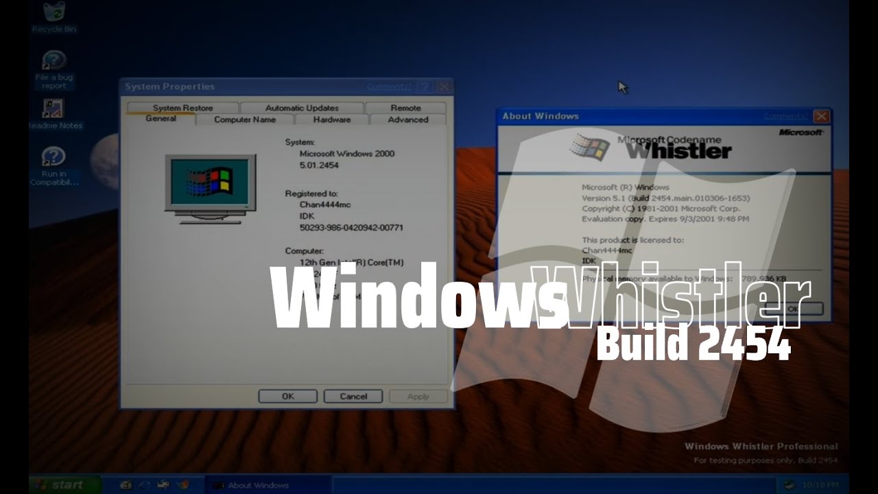 Windows Whistler Build 2454 - YouTube