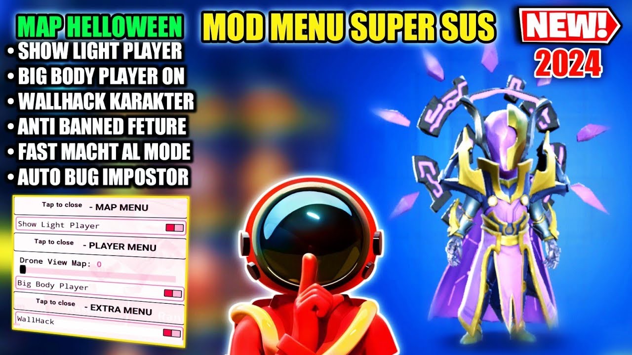 MOD MENU SUPER SUS TERBARU || FAST MACHT ALL MODE, WALLHACK KARAKTER ...