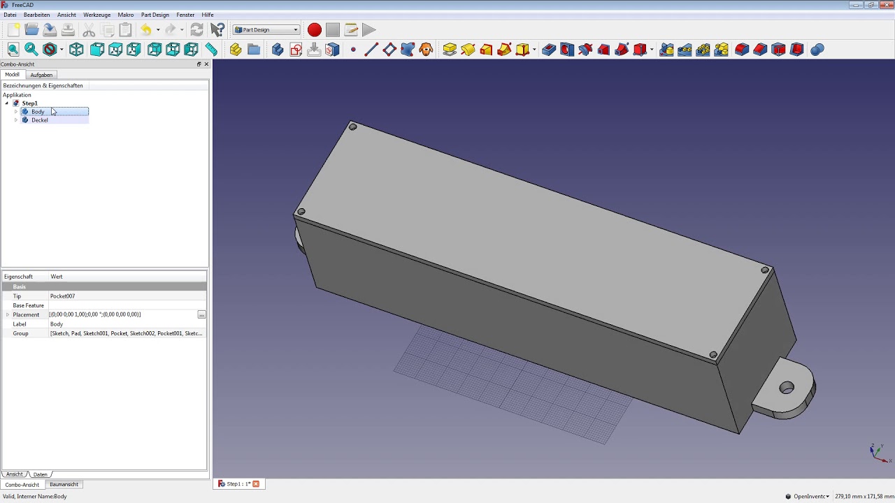 FreeCAD - Deckel, Schriftzug und 3D-Druck Ausleitung - YouTube