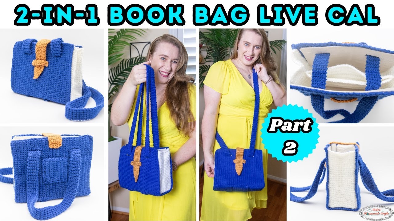 2-in-1 FREE Crochet BOOK BAG Pattern - LIVE CAL Part 2 - YouTube