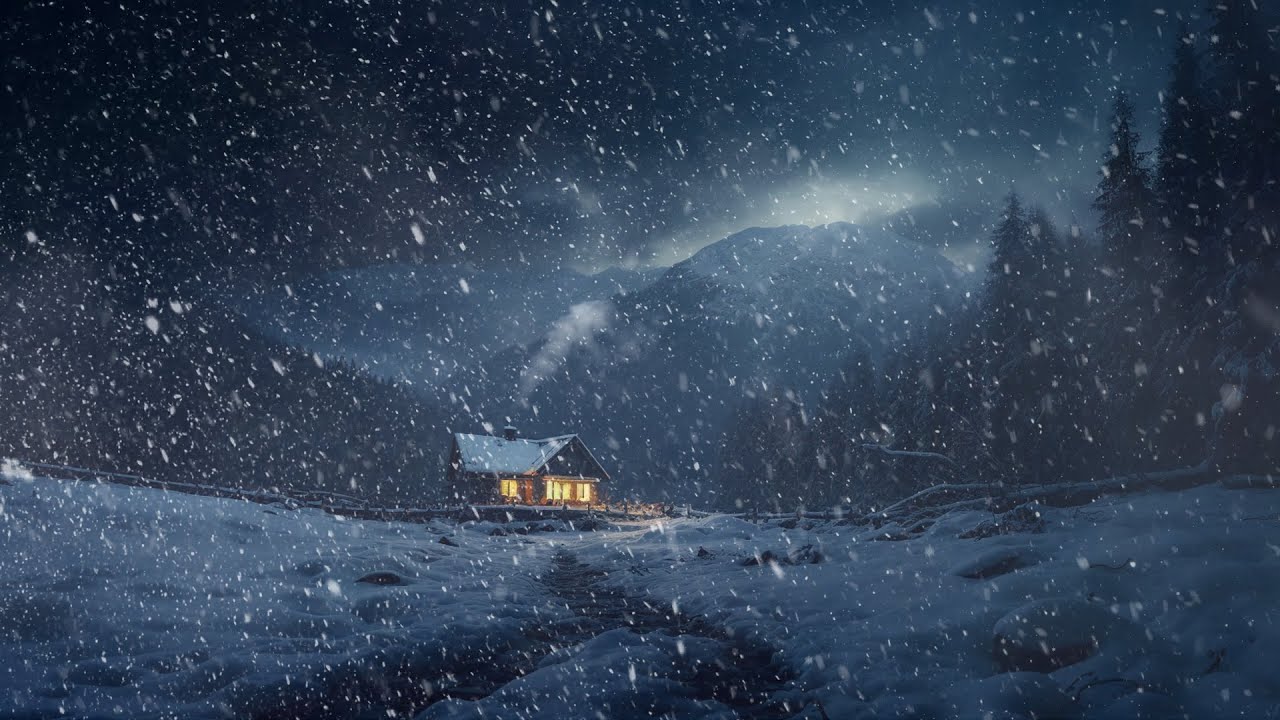 Relaxing land with fierce blizzard covering the cozy hut | Sleep Better ...