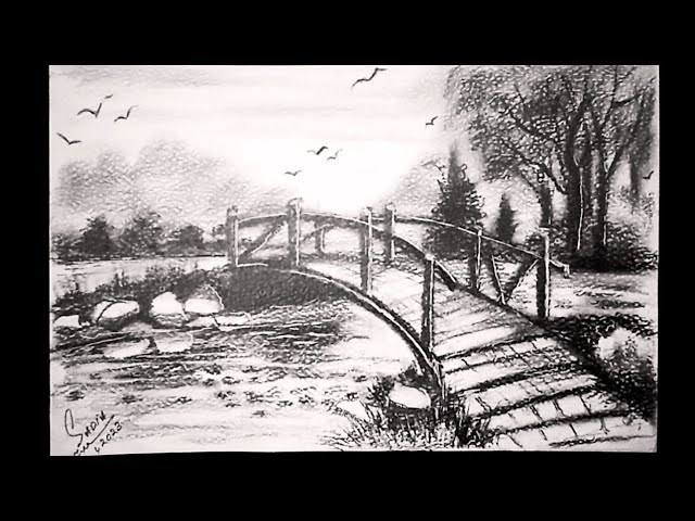 Drawing Pencil Nature Bridges Caran D'Ache Pastel Pencil Art Work Of