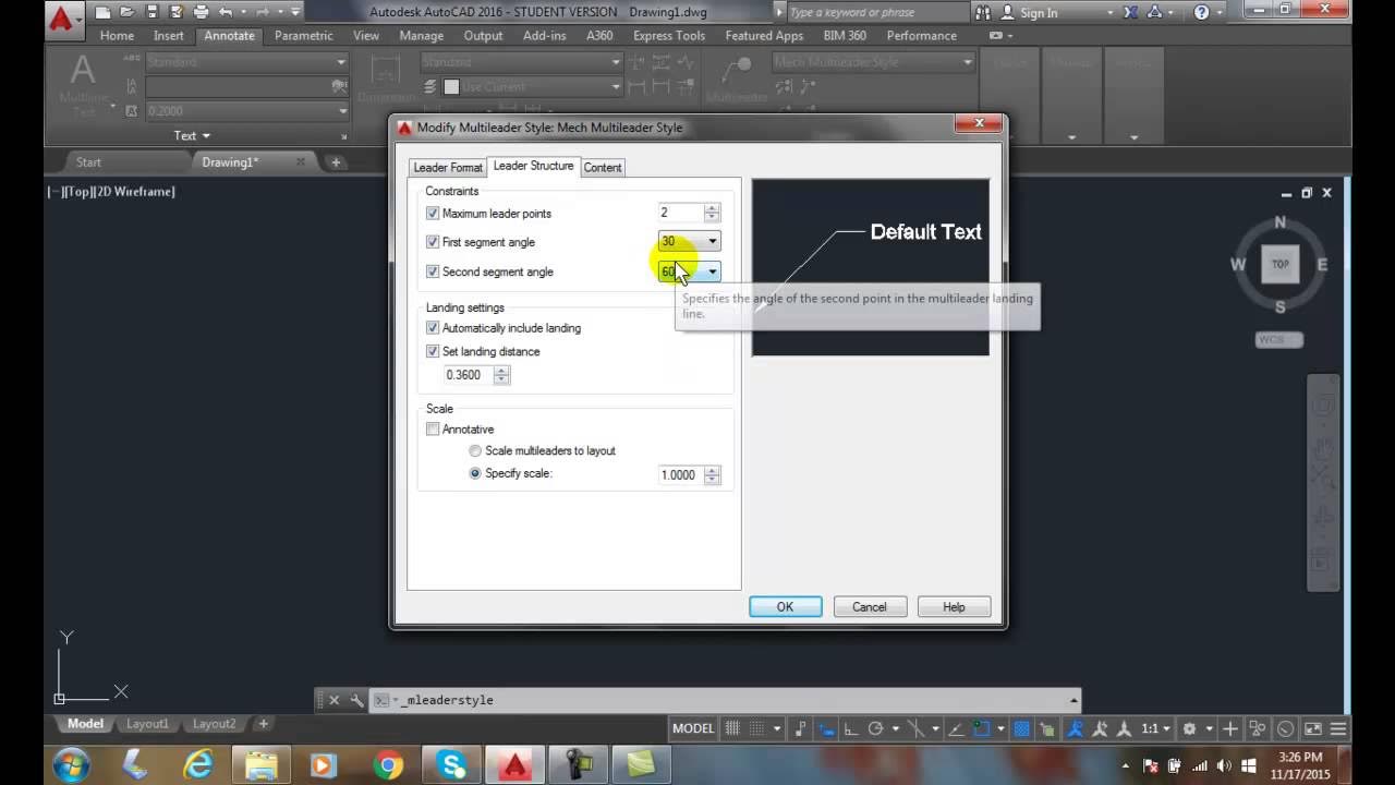 AutoCAD I 18-14 Leader Structure Tab Multileader Styles - YouTube