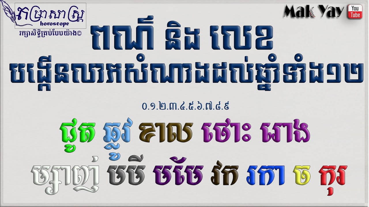 ពណ៌ និងលេខបង្កើនលាភសំណាងដល់ឆ្នាំទាំង១២ | Lucky Color and number Khmer ...