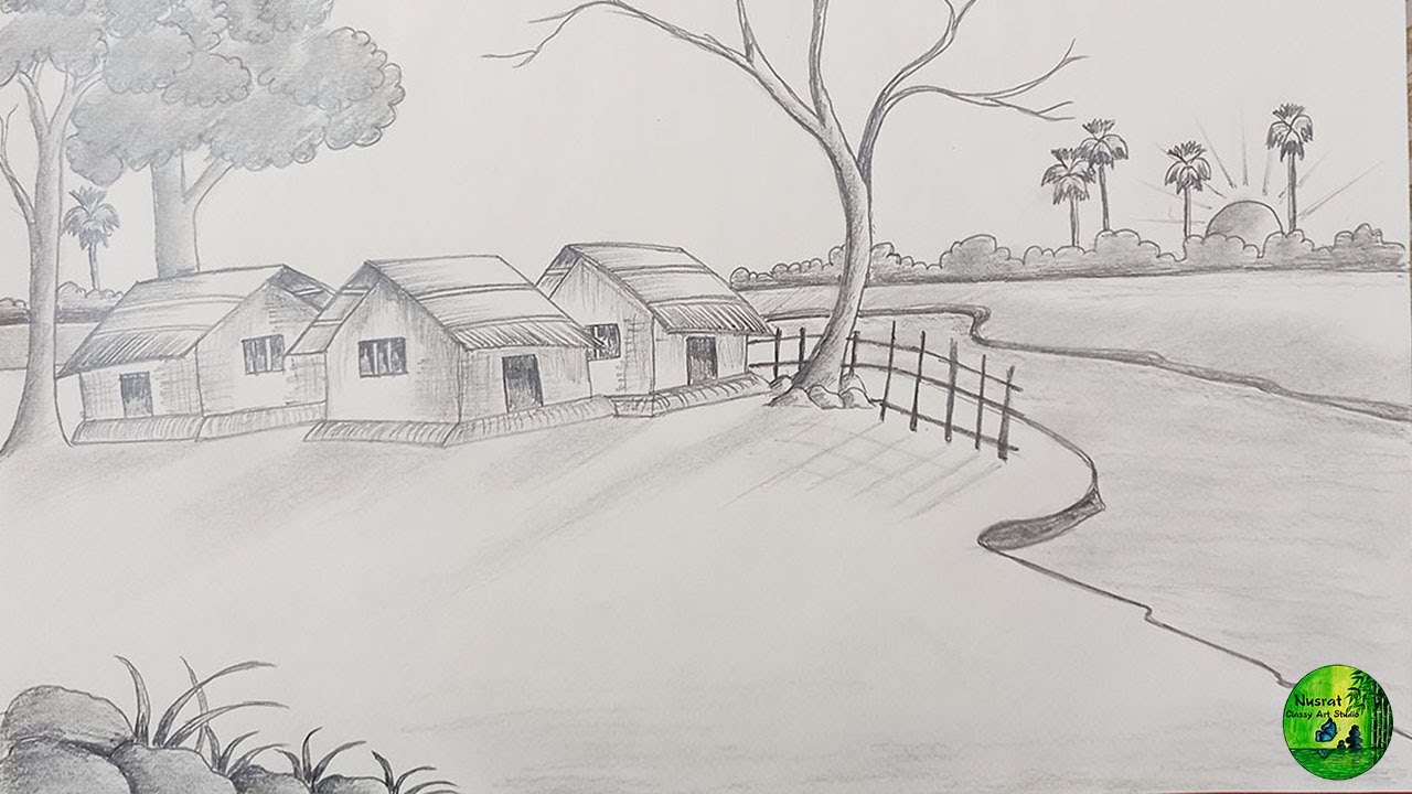 How to draw Village scenery of Light and shadow by Pencil sketch - YouTube