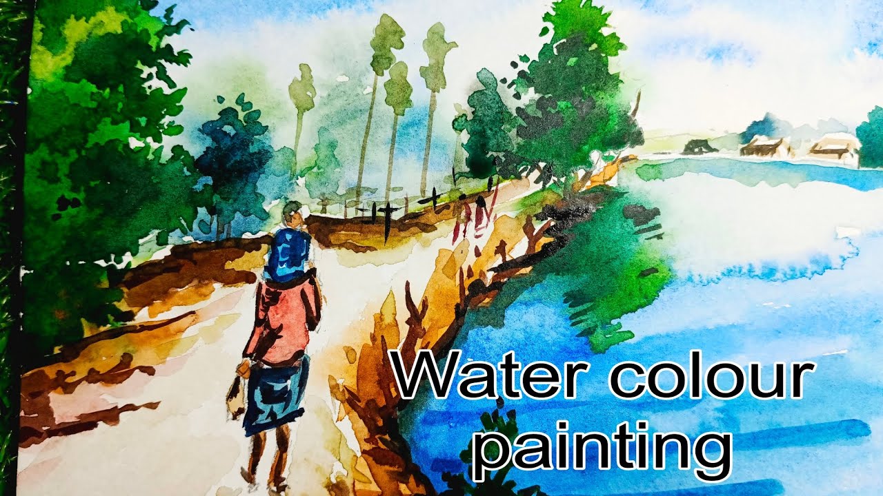 Landscape painting in water colour / riverscape Painting / easy water ...