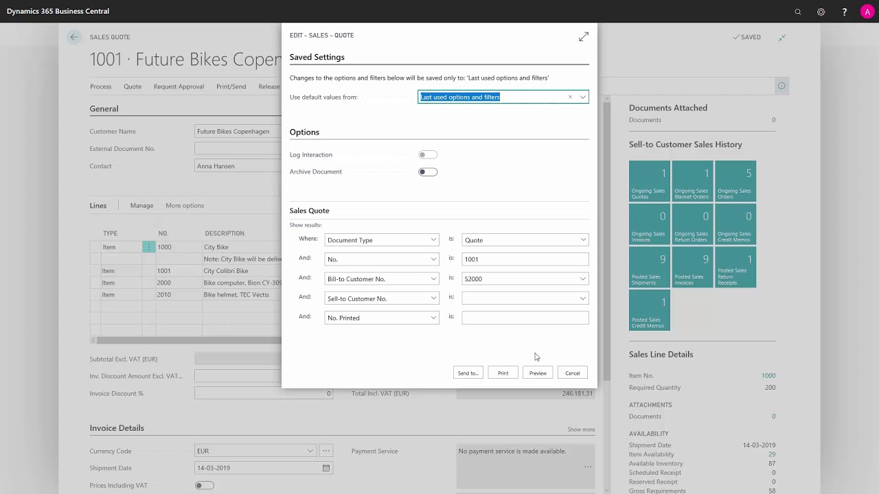 Printing Sales Quote - Microsoft Dynamics 365 Business Central - YouTube