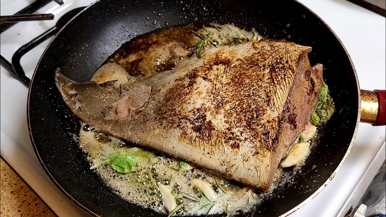How to pan seared skate fish wings in garlic butter fresh herbs and ...