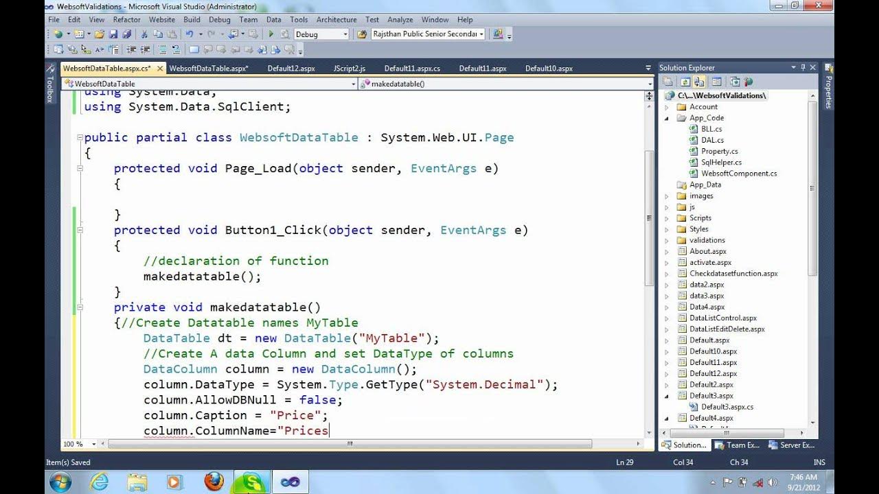 How to create Datatable in asp.net - YouTube