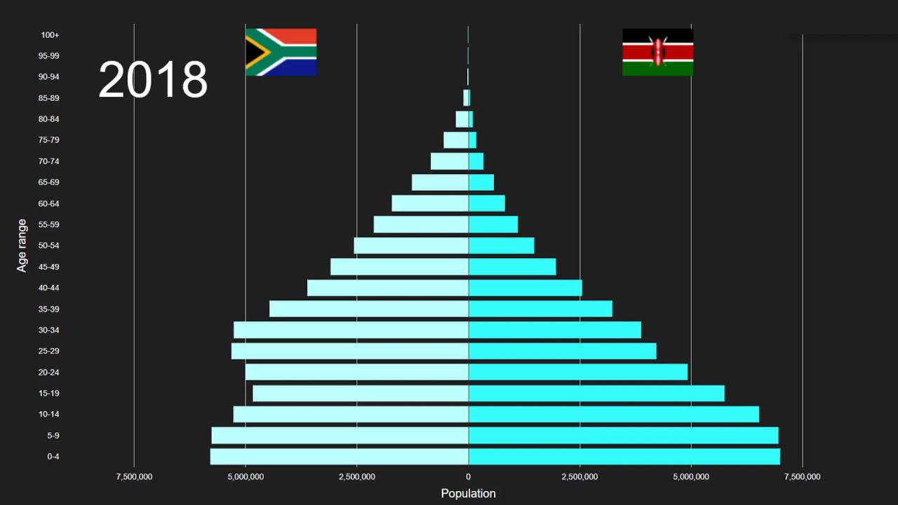 South Africa vs Kenya Population Pyramid 1950 to 2100 - YouTube