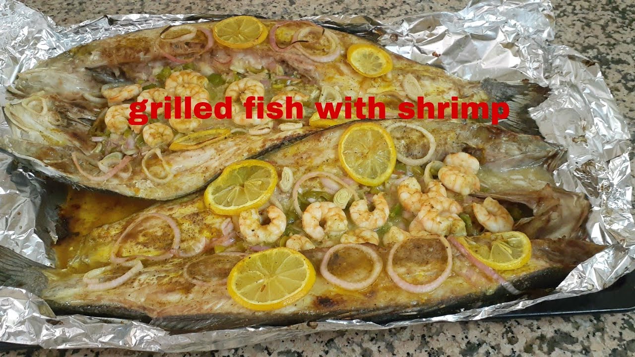 grilled fish with shrimp in arabic "simich rubian" - YouTube