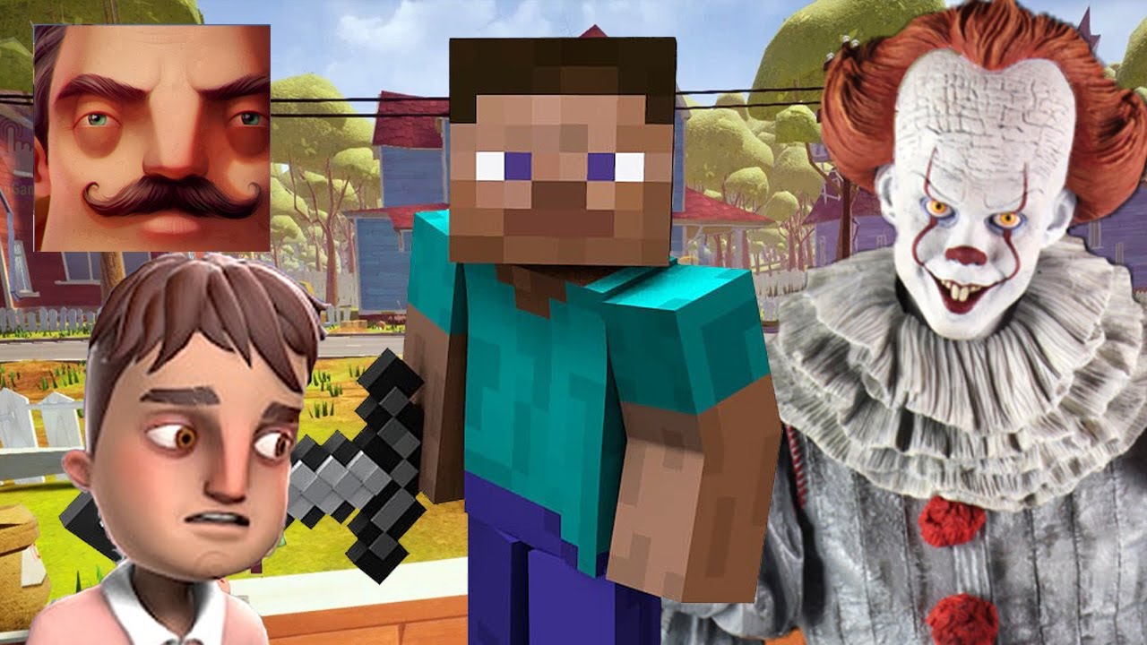 Hello Neighbor - My New Neighbor Minecraft Steve Pennywise Aaron ...