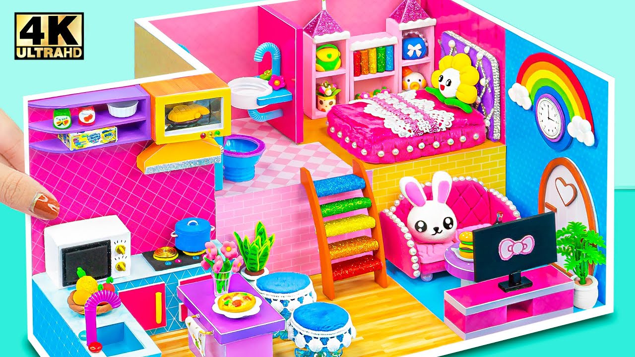 (EASY) How To Make Bunny House with Cute 4 Room, Rainbow Stair from ...