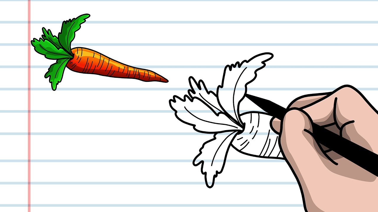 HOW TO DRAW & COlOUR A CARROT - WITH AWESOME MUSIC PLUS FLYING CARROTS ...