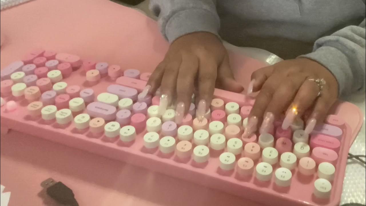 ASMR typing with long nails / pink keyboard - YouTube