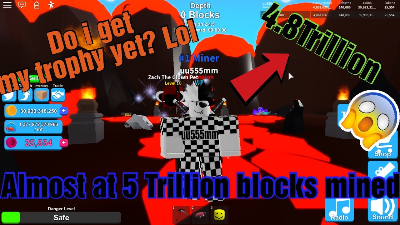 Almost at 5 Trillion blocks mined! (Roblox Mining Simulator) - YouTube