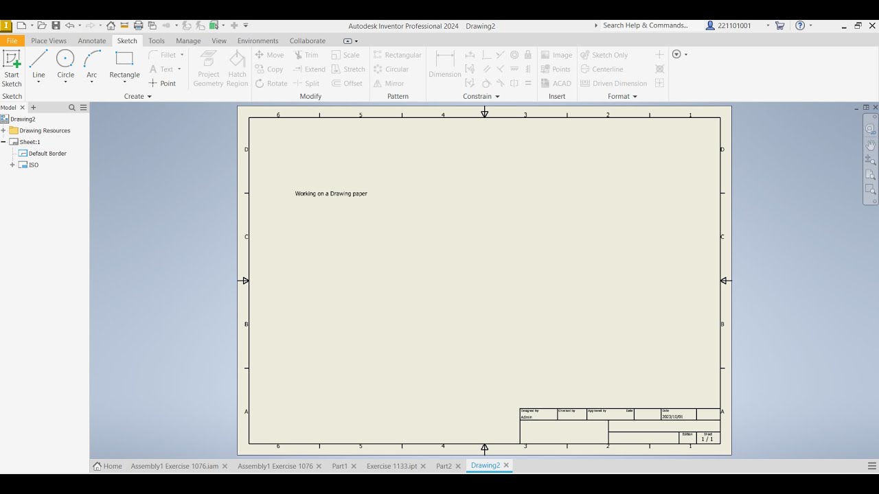 CADventor - Drawing paper part1 - use of ISO.idw Inventor, Dimensions, edition of the tittle ...