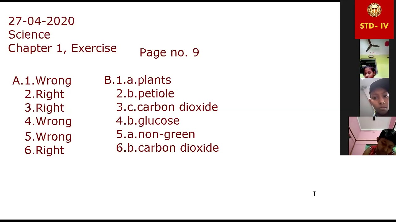 Online classes | 27-04-2020 | STD 4 | Science | Chapter 1, Exercise ...