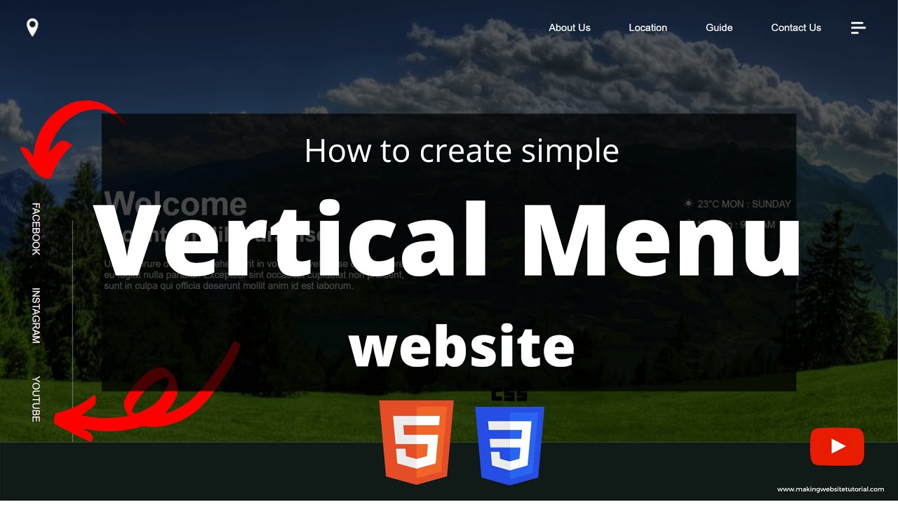 How to create a simple vertical menu website using HTML5 & CSS3? - YouTube