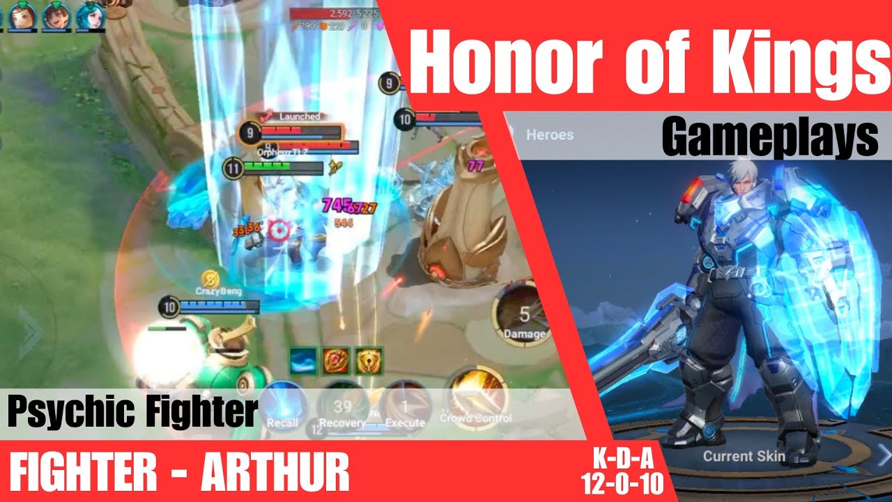 Honor of Kings - Arthur, Psychic Fighter Skin | MVP 12 Kills 10 Assist ...