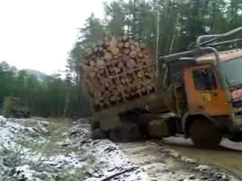 Logging truck recovery fail - YouTube