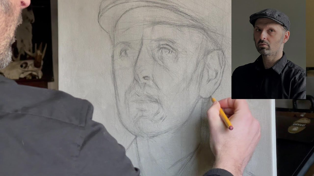 Self Portrait Painting (Day 1) composition, initial drawing - YouTube