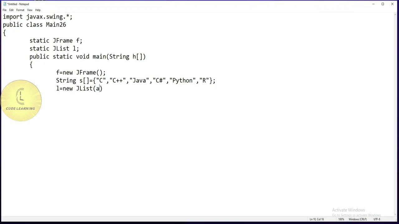Java Swing Class Jlist Codelearning Youtube