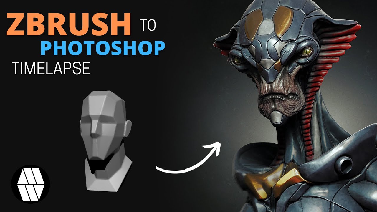 ZBrush to Photoshop Timelapse - 'Alien Bust' Concept - YouTube