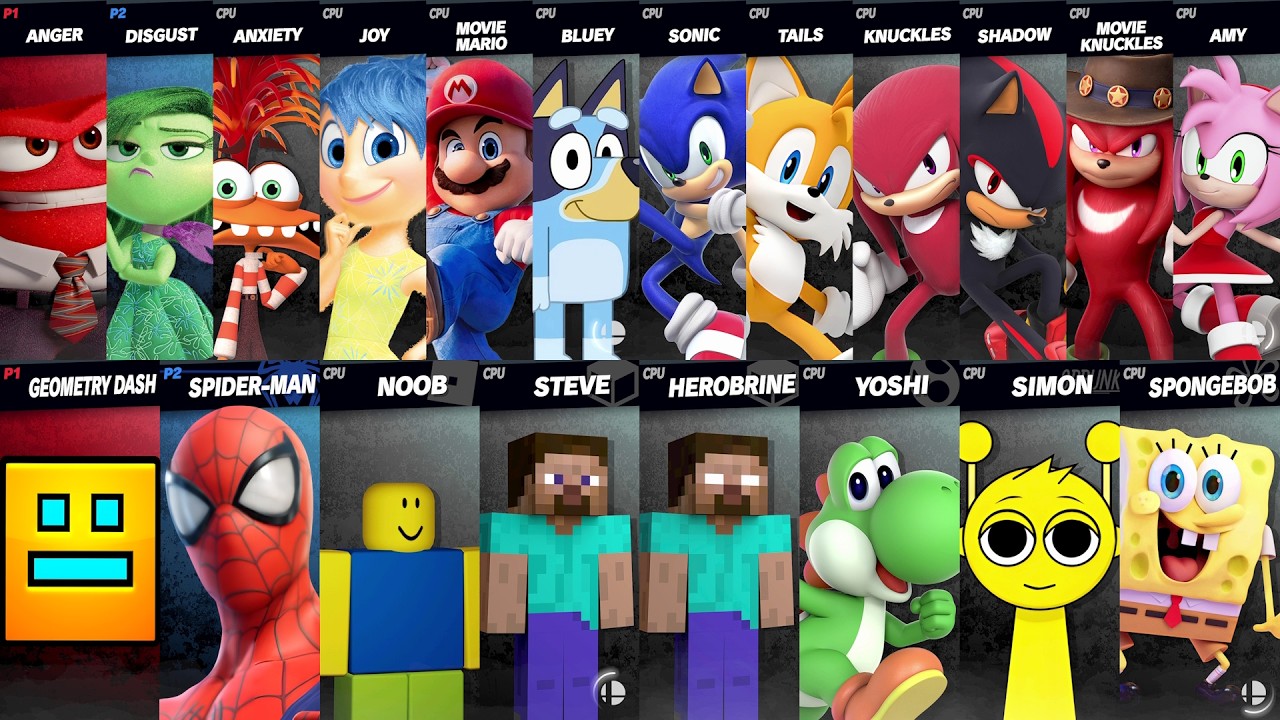Sonic vs Mario vs Yoshi vs Steve vs Noob vs Spider-Man vs Geometry Dash ...