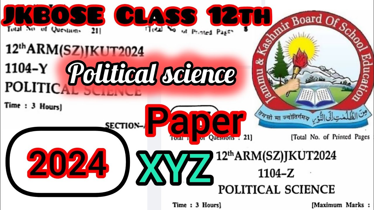 Jkbose Class 12th Regular 😊 POLITICAL SCIENCE PAPER 🌟2024 ️ || All ...