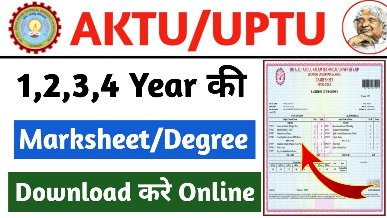 AKTU की Original Marksheet कैसे Download करे || aktu marksheet download ...