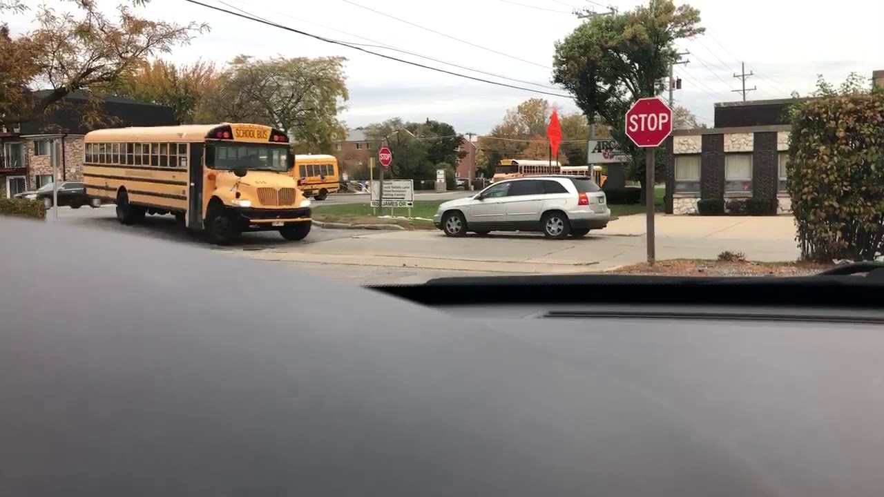 School Buses 555, 516, 1547, and 504 enters Yard - YouTube