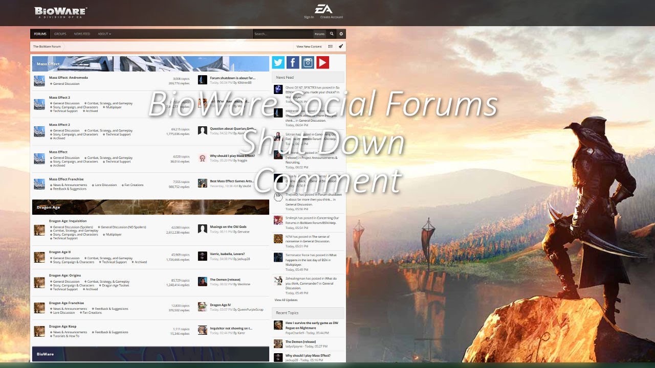 BioWare Social Forums Shut Down Comment - YouTube