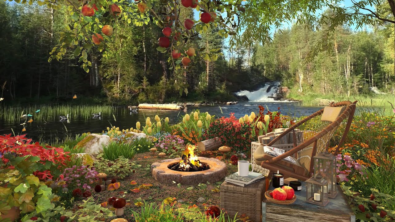 Peaceful River view in Morning Spring Day Ambience | Water Waves and ...