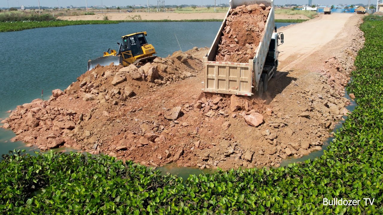 Best Shantui DH17 B2 Bulldozer Spreading Soil And Dump Truck Working ...