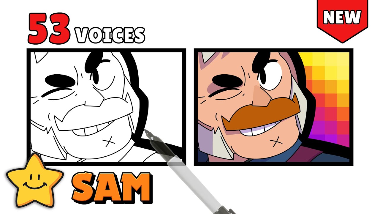 How To Draw SAM Icon 🥊 | Brawl Stars | New Brawler | Voice Lines | Line ...