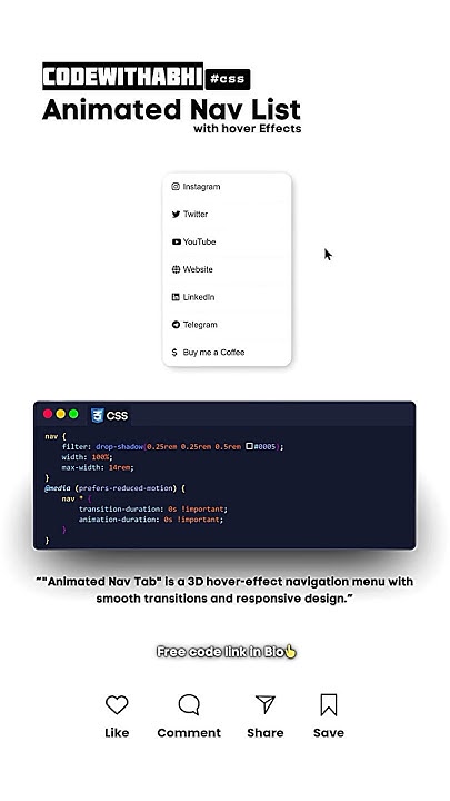 Animated nav list with hover animation #css #shortsfeed #coding #webdesign #javascript # ...