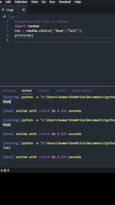 Simulate Coin Toss in Python! #python #programming #coding #shorts ... Simulate Coin Toss in Python! #python #programming #coding #shorts ...