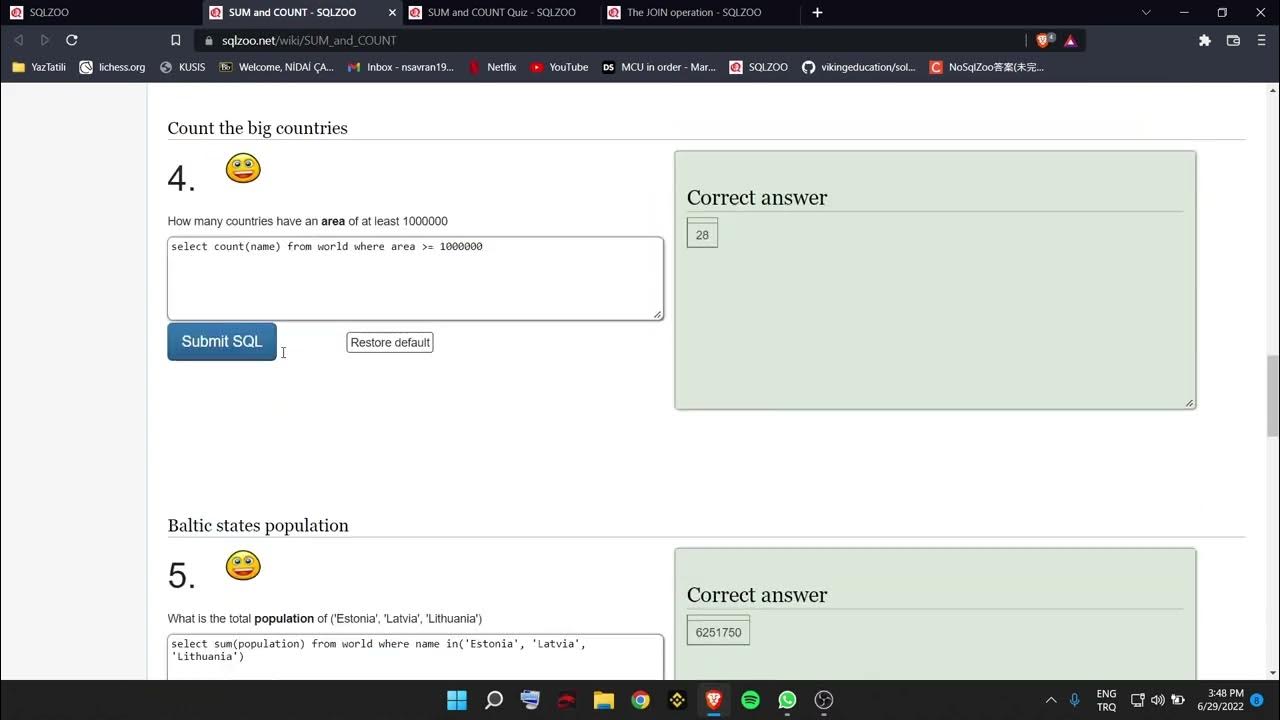 SQLZOO SQL tutorial Episode 5: Sum and Count, aggregate functions. - YouTube