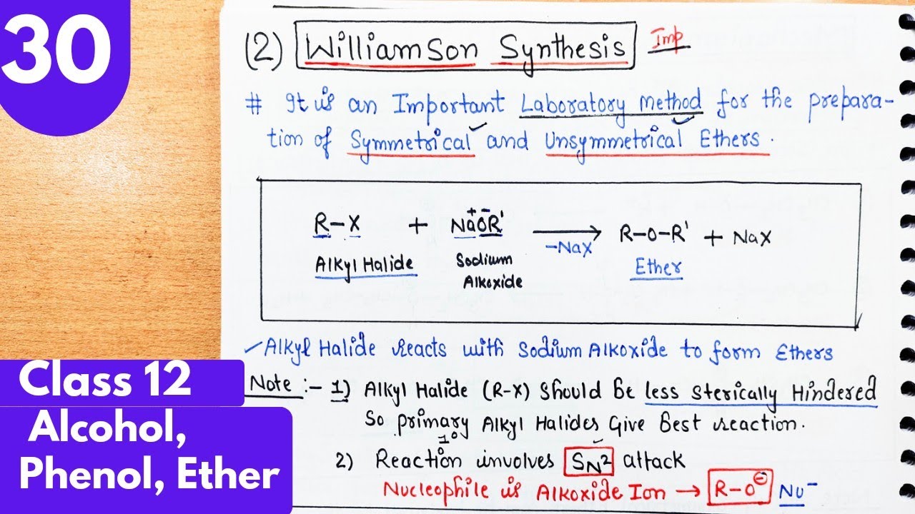 30) Williamson synthesis for ethers| Preparation of Ethers| Alcohol, phenol ethers class12 ...