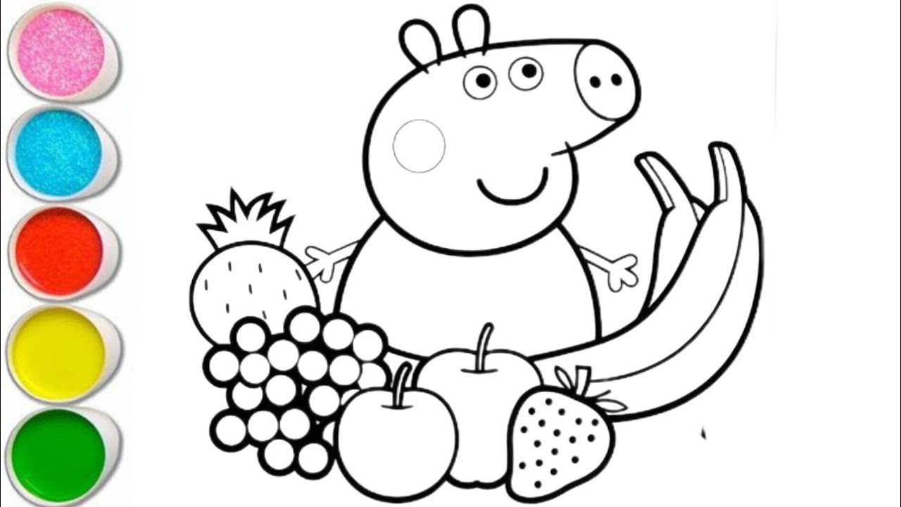 Peppa pig with fruits , apple 🍎 drawing and colouring for kids and ...