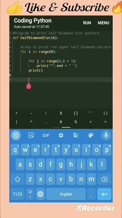 Python: 💻Program to print half Diamond Star pattern.#python#tutorial# ...