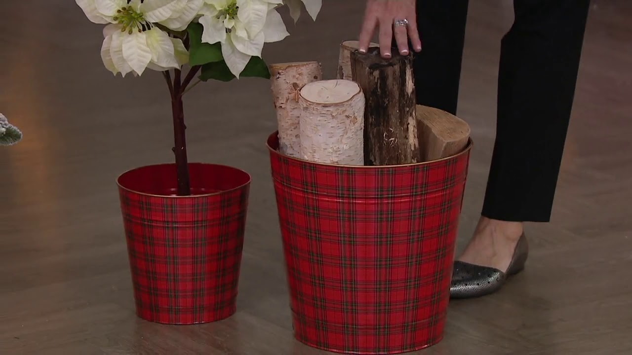 Set of 3 Plaid Round Metal Buckets by Valerie on QVC - YouTube