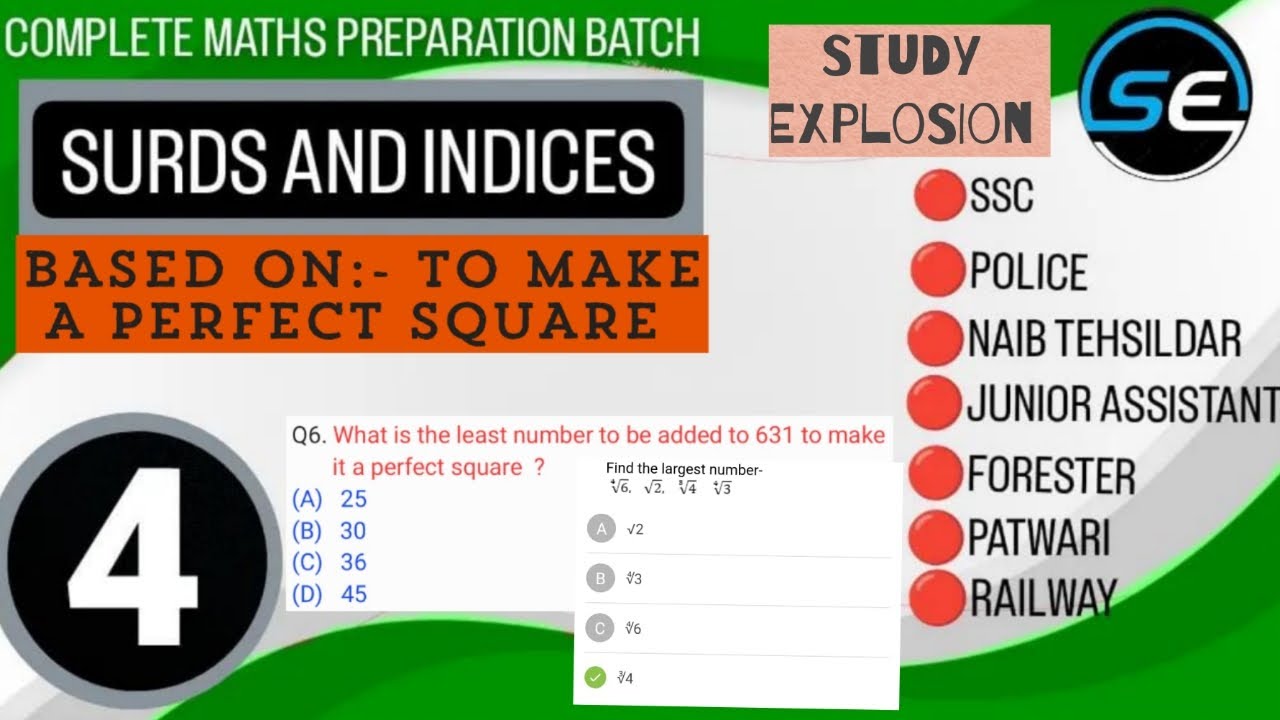 SURDS AND INDICES [BASÈD ON TO MAKE À PERFECT SQUARE] - YouTube
