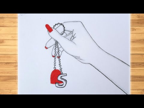 How to draw a beautiful girl hand holding heart keychain || pencil ...