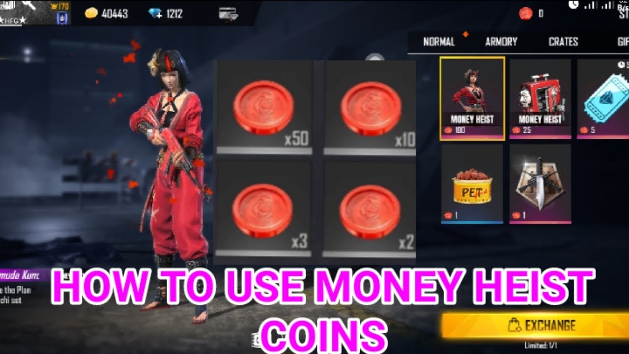 HOW TO USE MONEY HEIST COINS IN FREE FIRE || PLAN BERMUDA KUNOICHI ...
