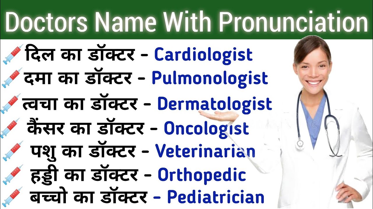 Types Of Doctors Vocabulary/Doctors Vocabulary/Doctors Name In English ...