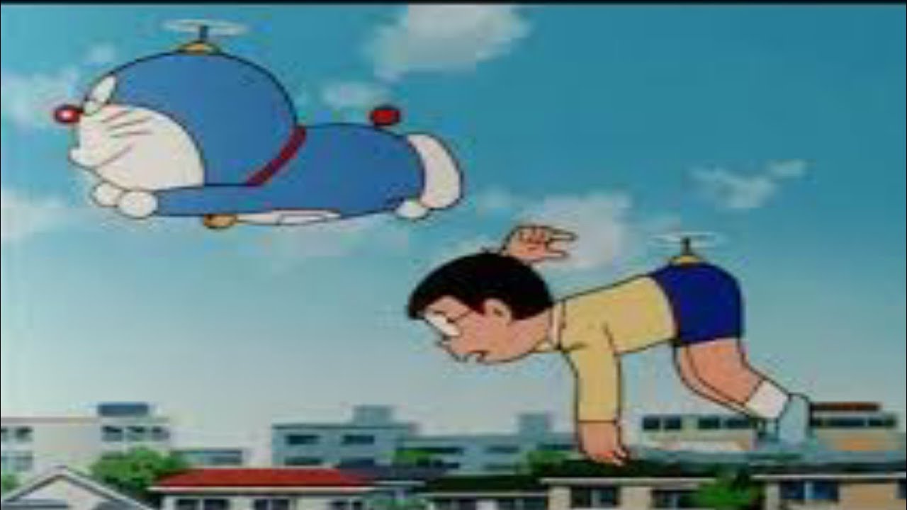 Nobita and doremon flying in the sky drawing and colouring - YouTube