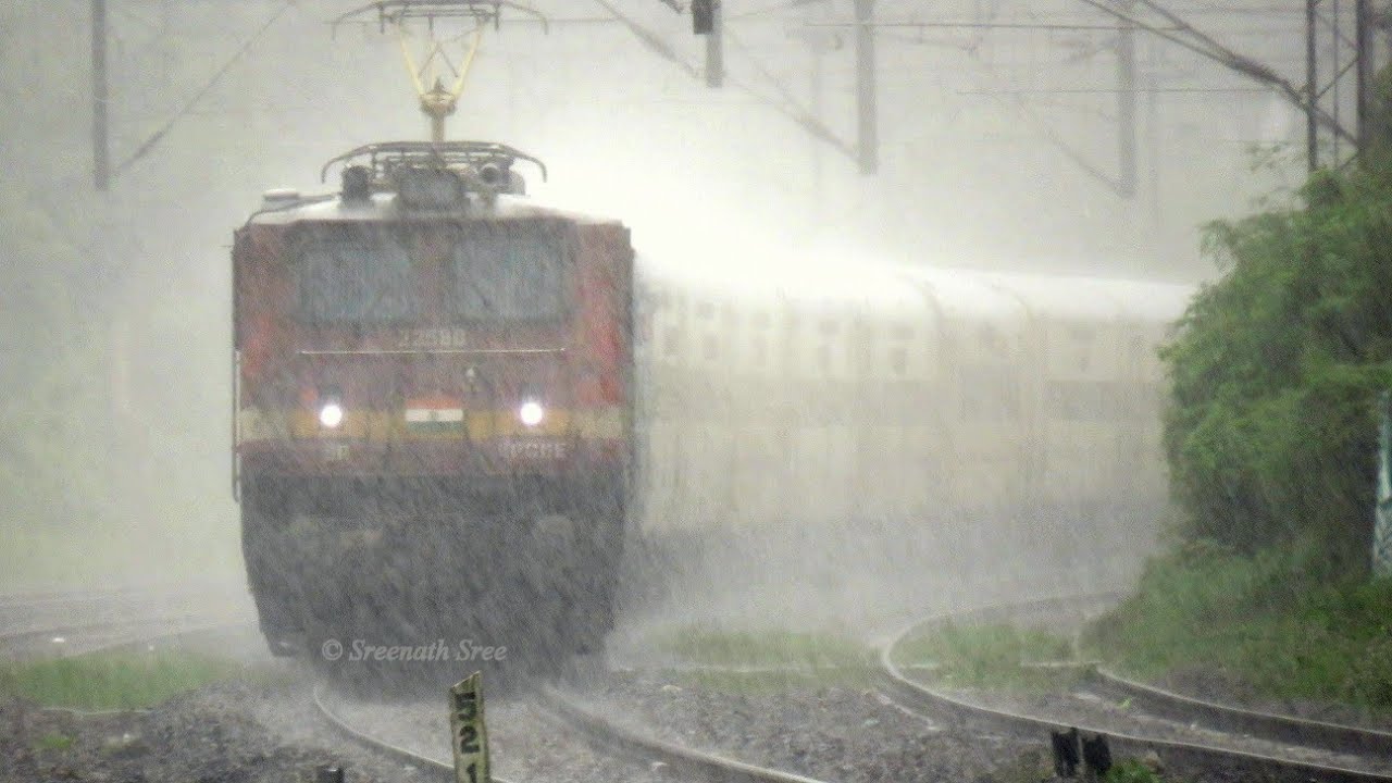 Train in heavy Rain... - YouTube